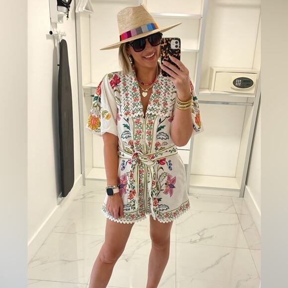 FARM Rio | Pants & Jumpsuits | Farm Rio Floral Insects Romper | Poshmark